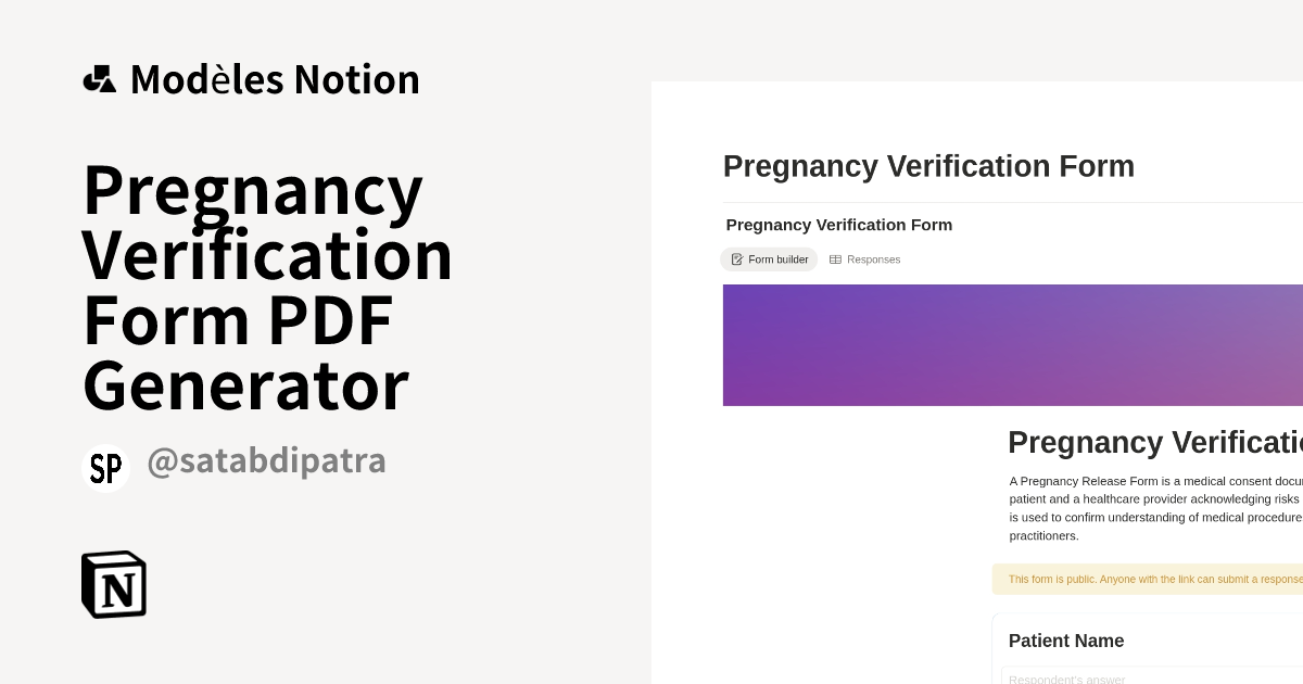 Pregnancy Verification Form PDF Generator | Modèle créé par Satabdi ...