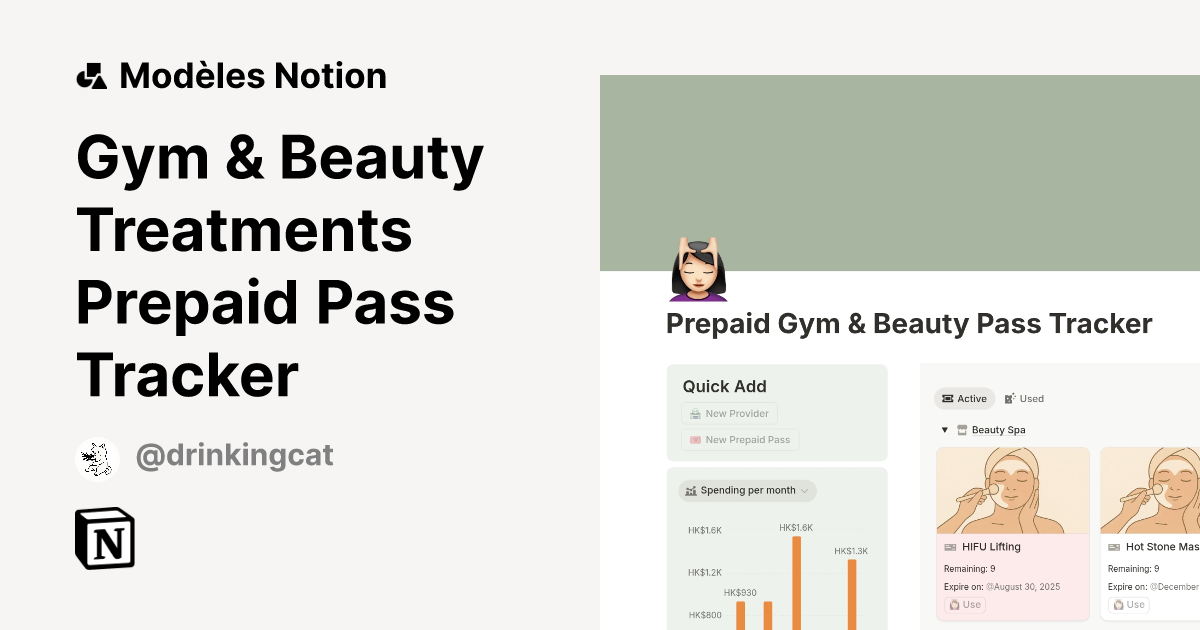 Gym & Beauty Treatments Prepaid Pass Tracker | Modèle créé par Drinking ...