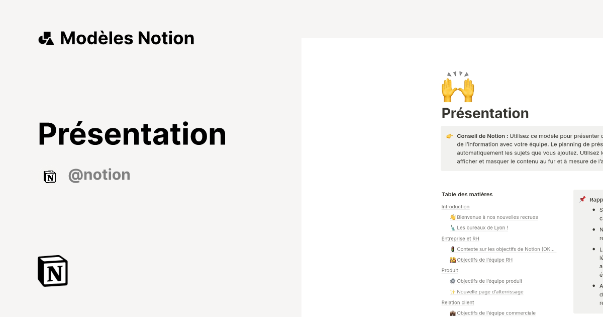 Présentation | Modèle créé par Notion | Marketplace Notion