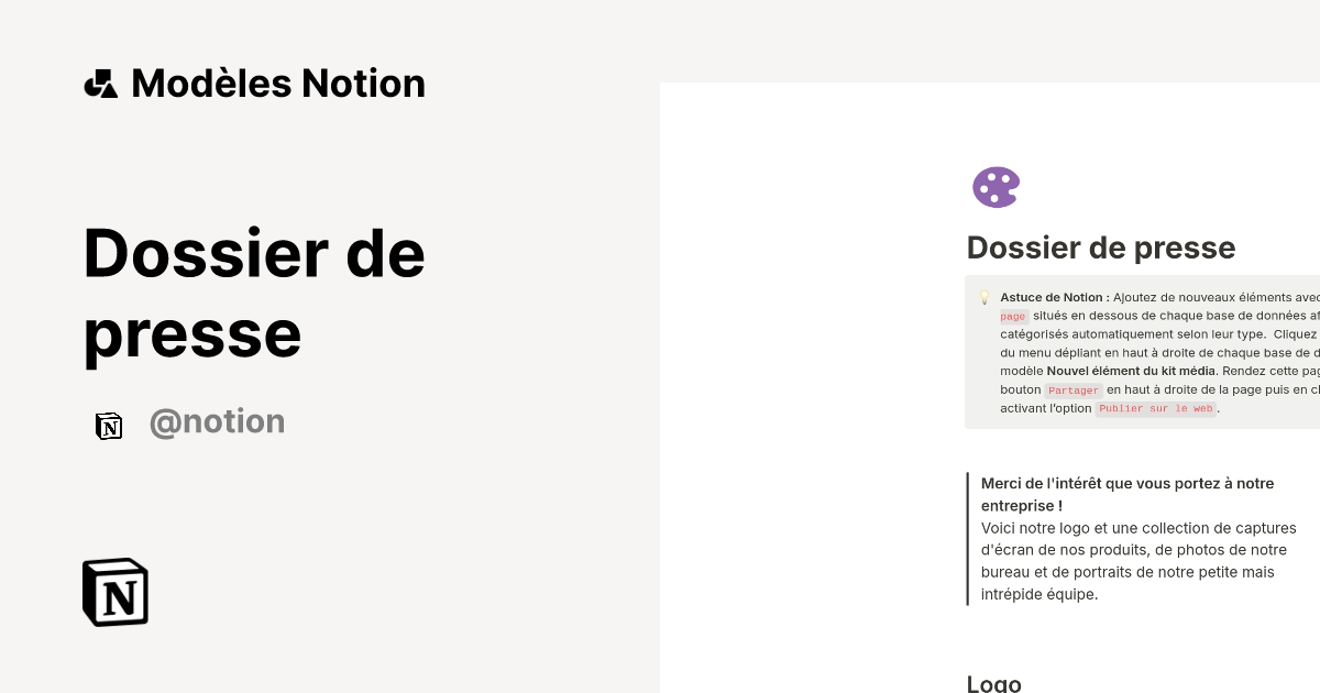 Dossier de presse | Modèle créé par Notion | Marketplace Notion
