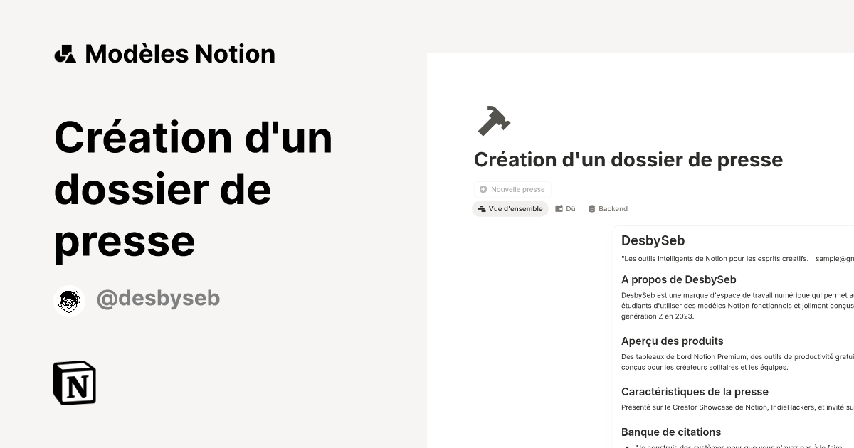 Modèle Press Kit Builder | Marketplace Notion