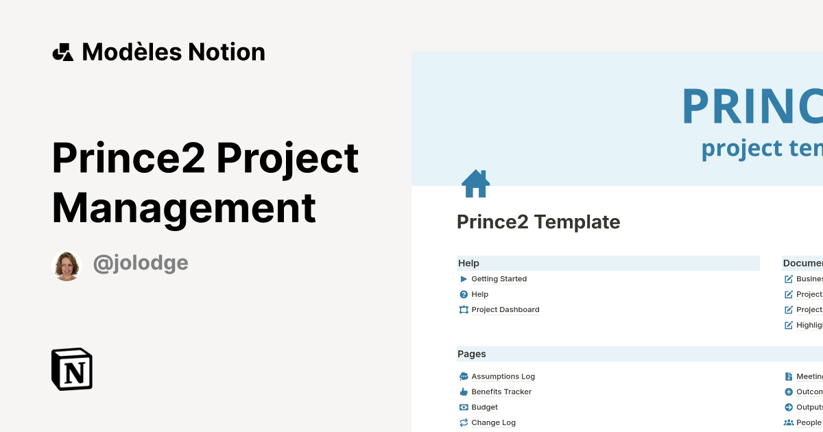 Modèle Prince2 Project Management | Marketplace Notion