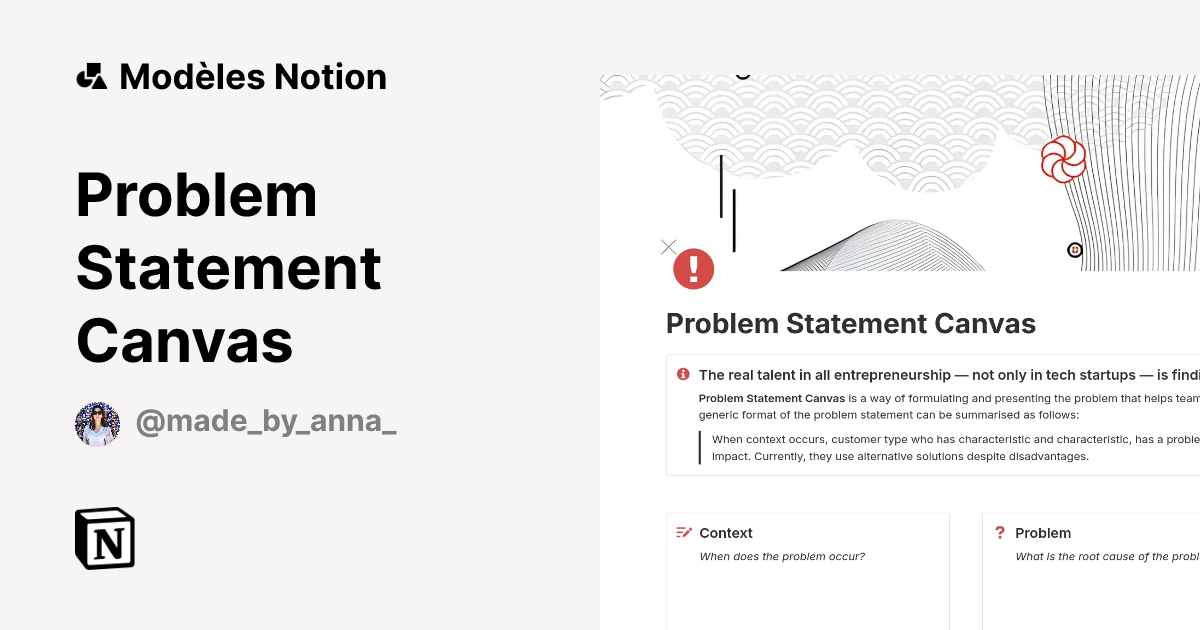 Problem Statement Canvas | Modèle créé par Anna | Marketplace Notion