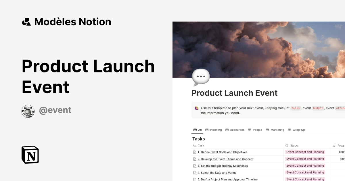 Modèle Product Launch Event | Marketplace Notion