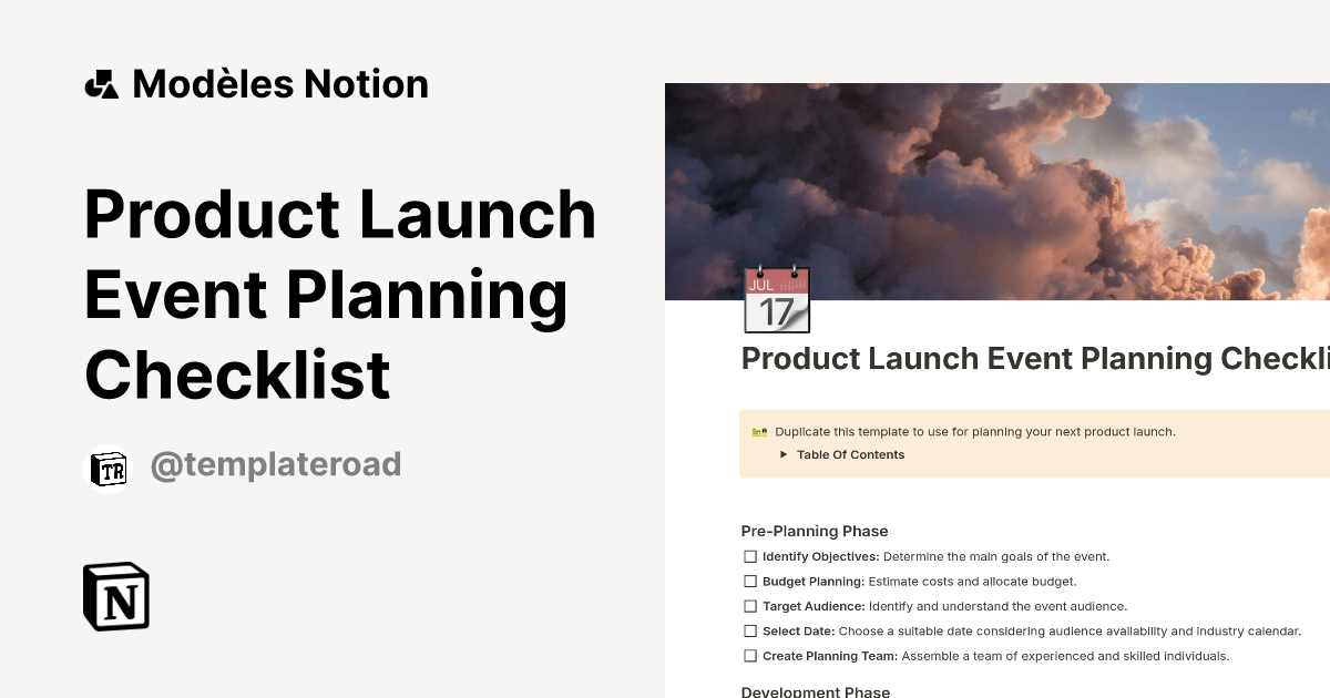 Modèle Product Launch Event Planning Checklist | Marketplace Notion