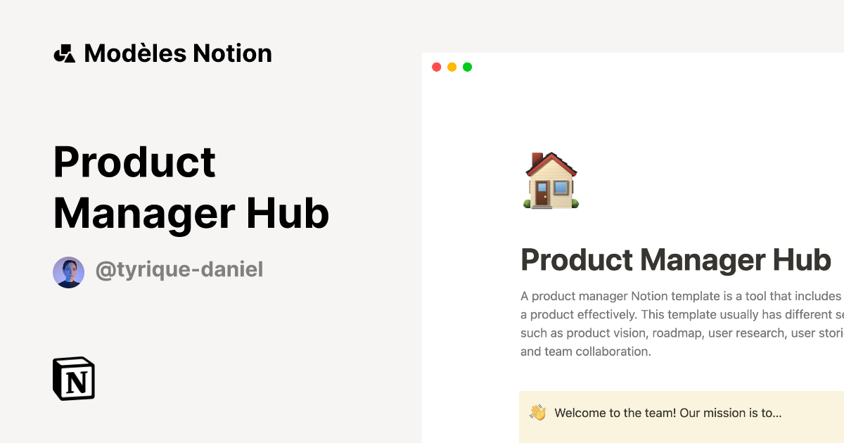 Product Manager Hub | Modèle créé par Tyrique Daniel | Marketplace Notion