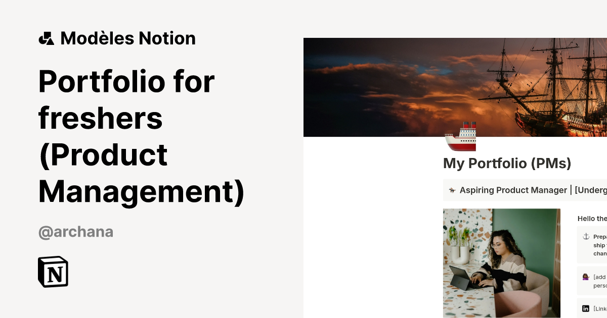Modèle Portfolio for freshers (Product Management) | Marketplace Notion