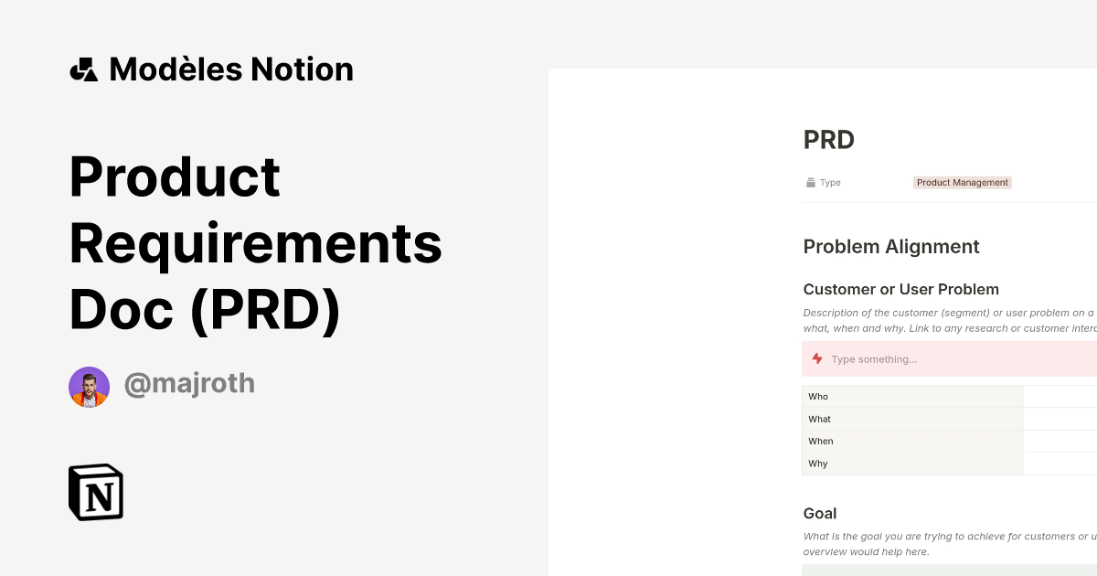 Product Requirements Doc (PRD) | Modèle créé par Martin Merschroth | Marketplace Notion