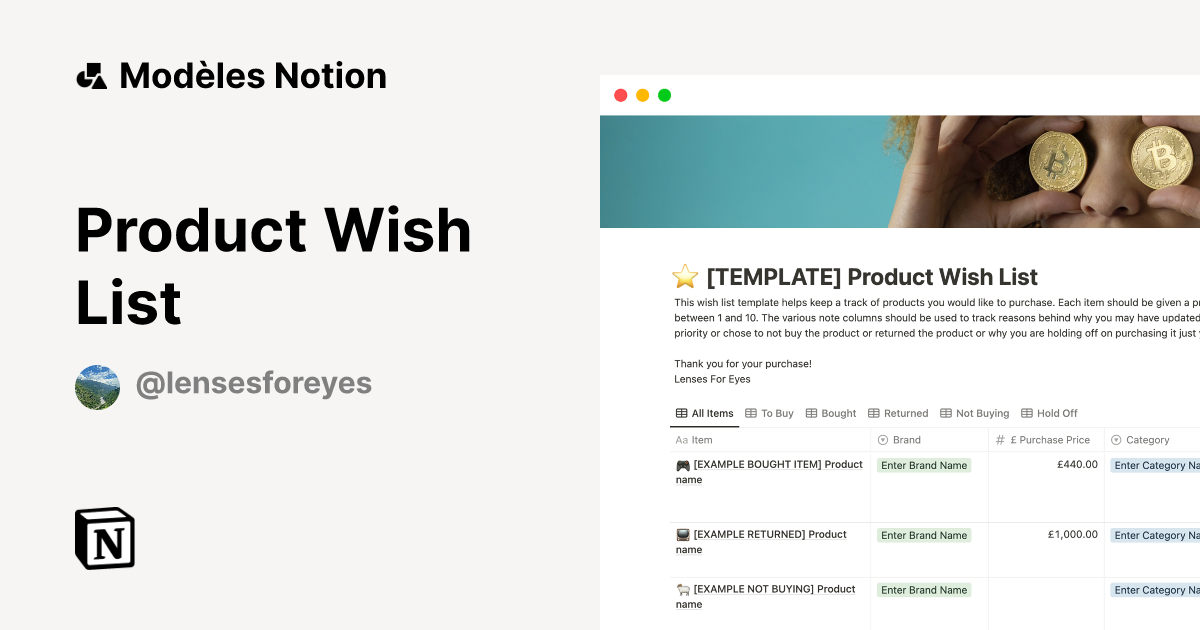 Modèle Product Wish List | Marketplace Notion