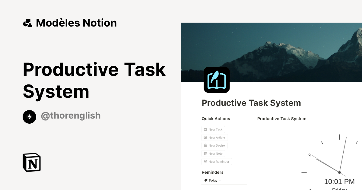 Modèle Productive Task System | Marketplace Notion