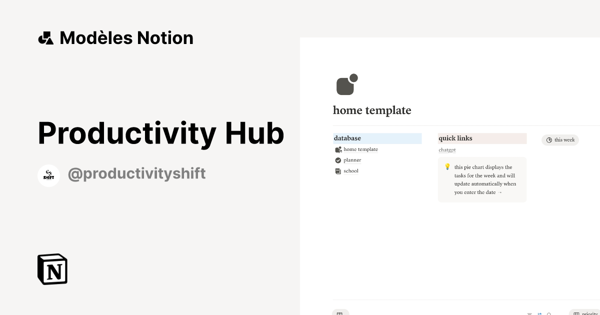 Productivity Hub | Modèle créé par Productivity Shift | Marketplace Notion