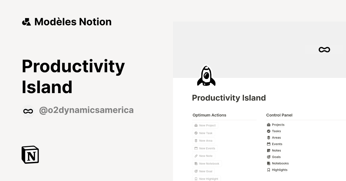 Modèle Productivity Island | Marketplace Notion