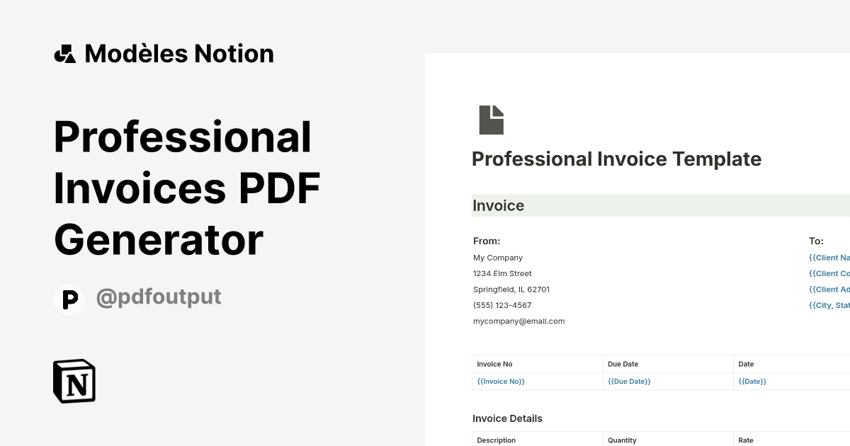 Professional Invoices PDF Generator | Modèle créé par PDFOutput ...