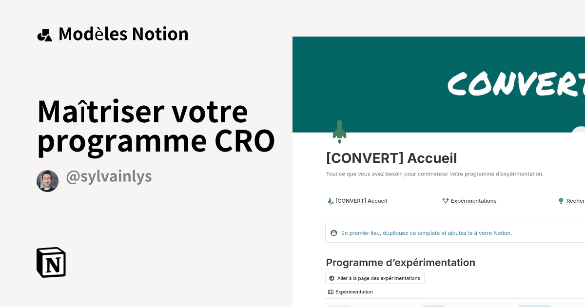 Modèle Maîtriser votre programme CRO | Marketplace Notion