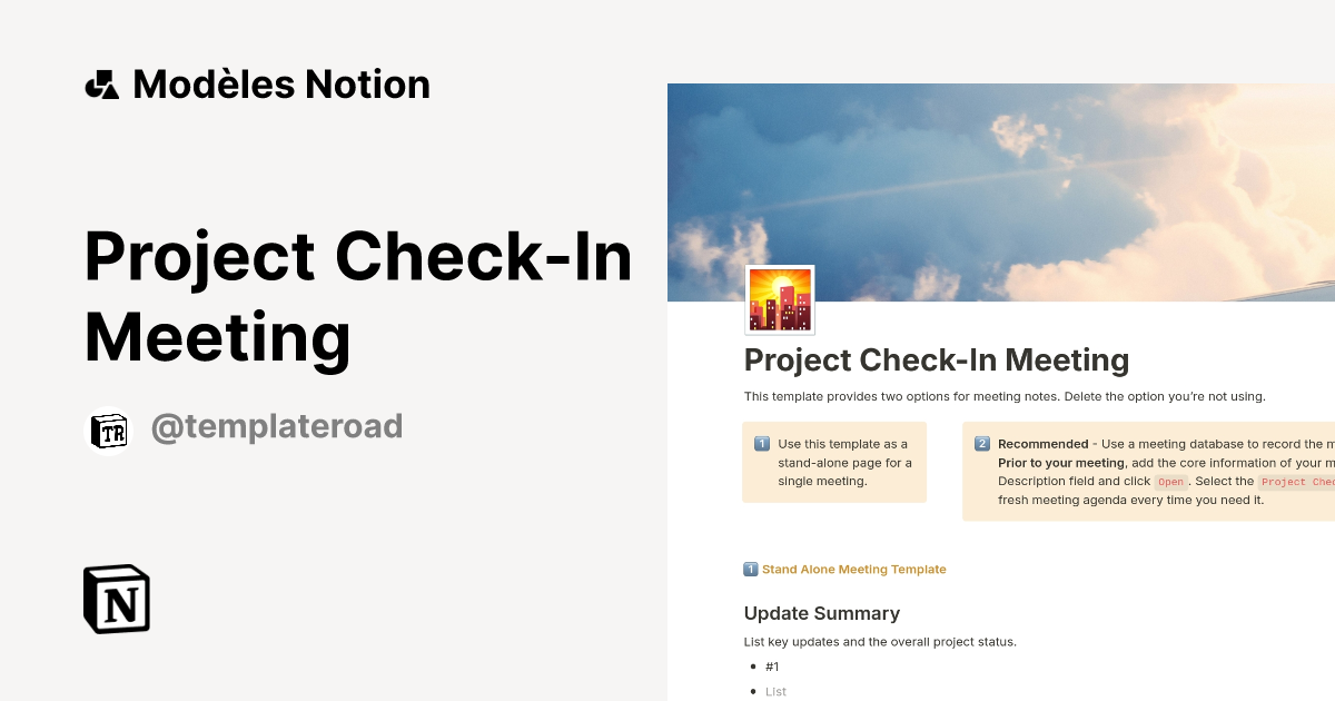 Modèle Project Check-In Meeting | Marketplace Notion