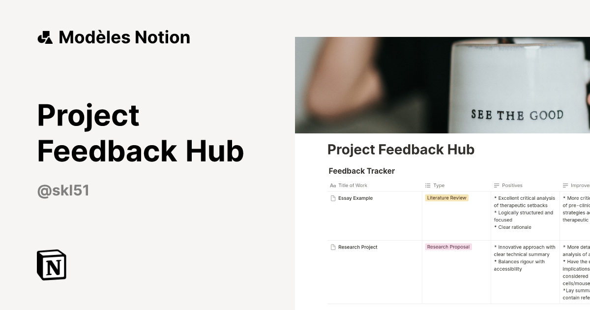 Project Feedback Hub | Modèle créé par Evolution | Marketplace Notion