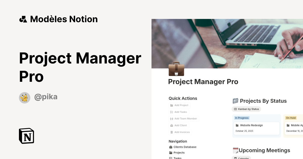 Project Manager Pro | Modèle créé par Pika | Marketplace Notion