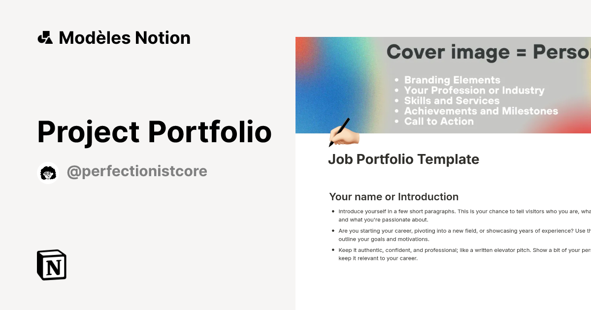 Project Portfolio | Modèle créé par Yen Tran | Marketplace Notion