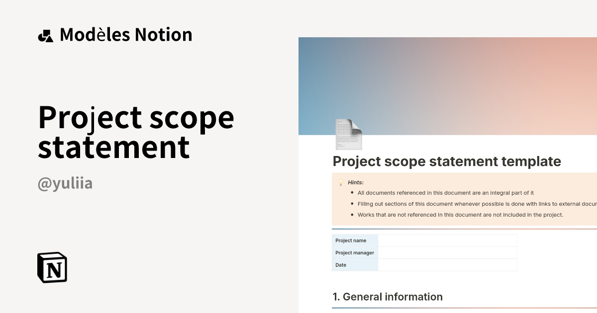Project scope statement | Modèle créé par Yuliia | Marketplace Notion