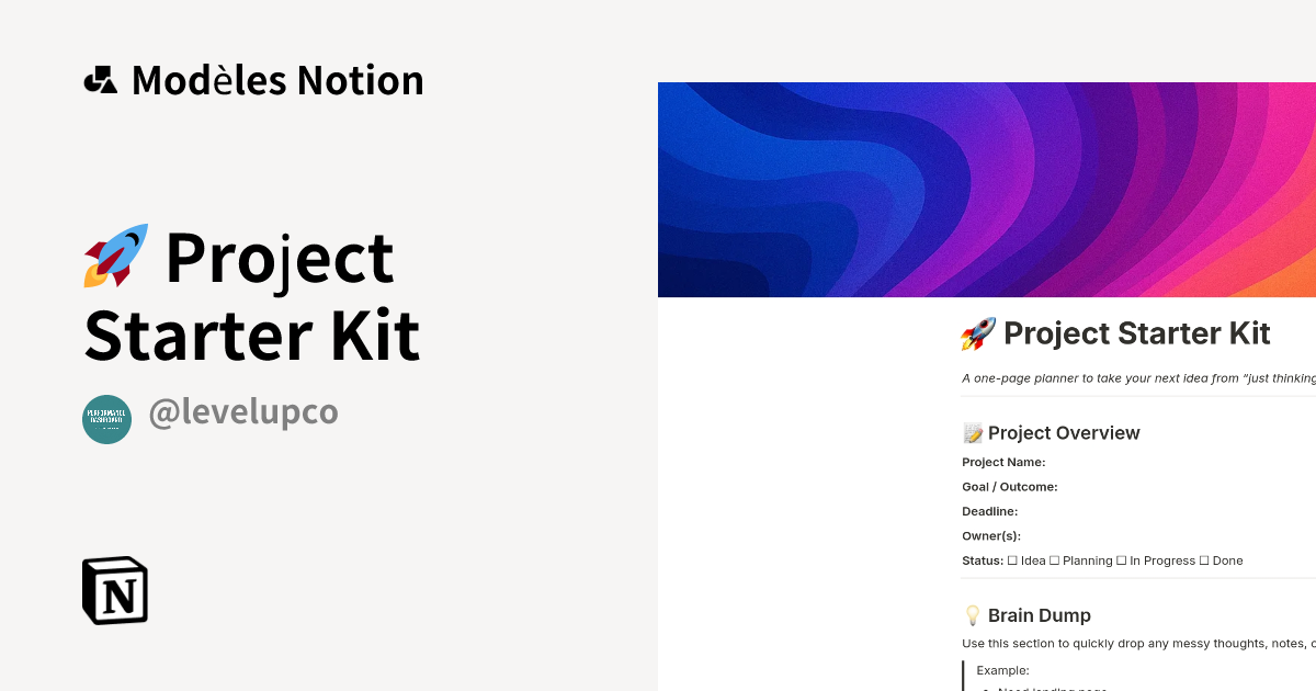 Modèle 🚀 Project Starter Kit | Marketplace Notion