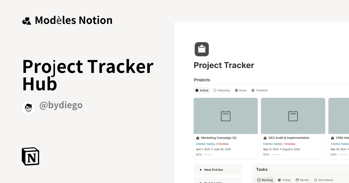 Project Tracker Hub | Modèle créé par byDiego | Marketplace Notion