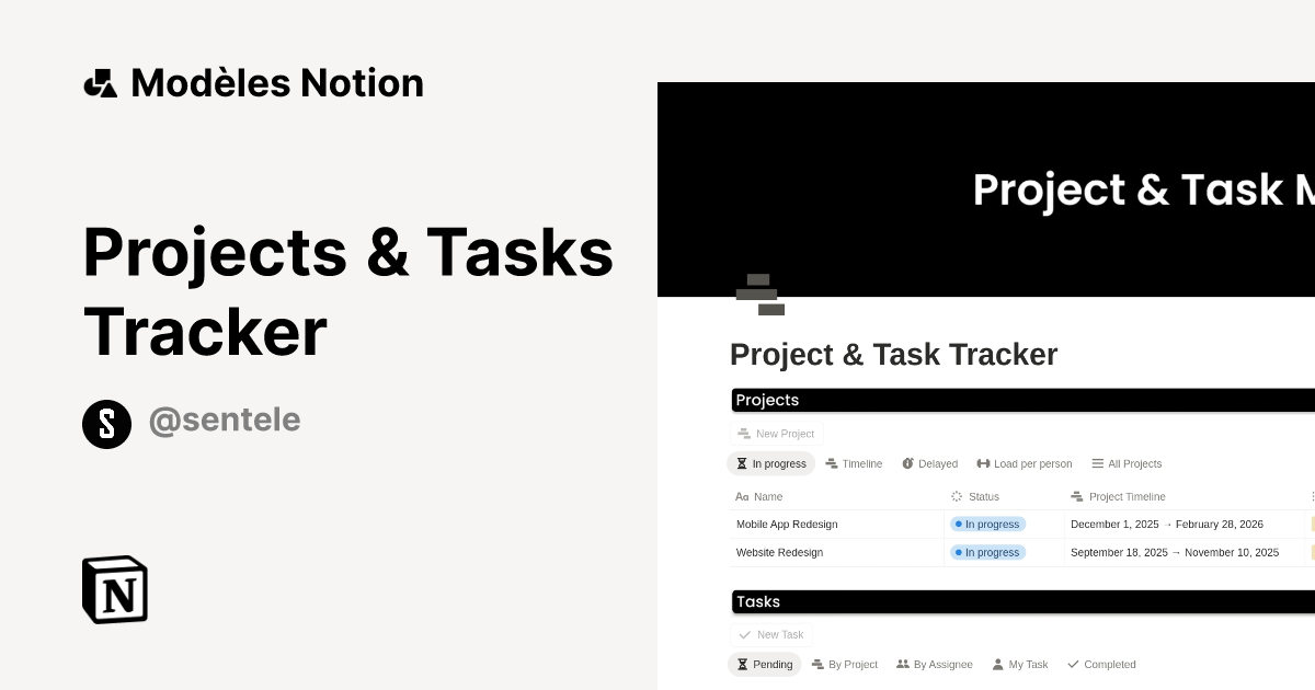 Projects Tasks Tracker Modèle Créé Par Sentele Marketplace Notion