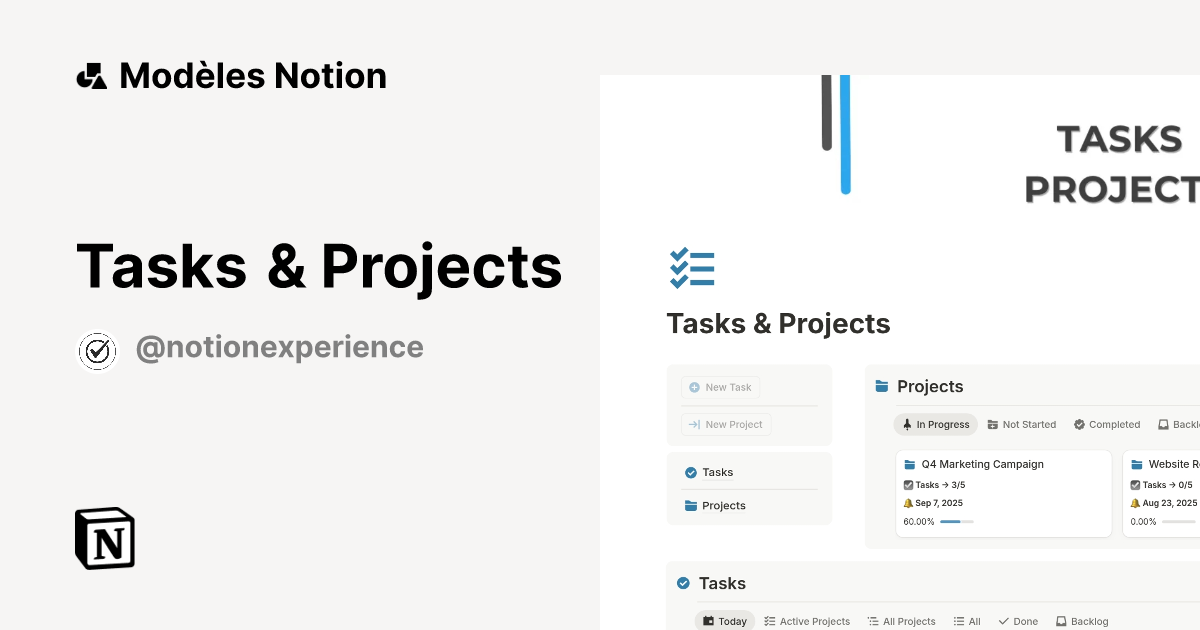Modèle Tasks & Projects | Marketplace Notion