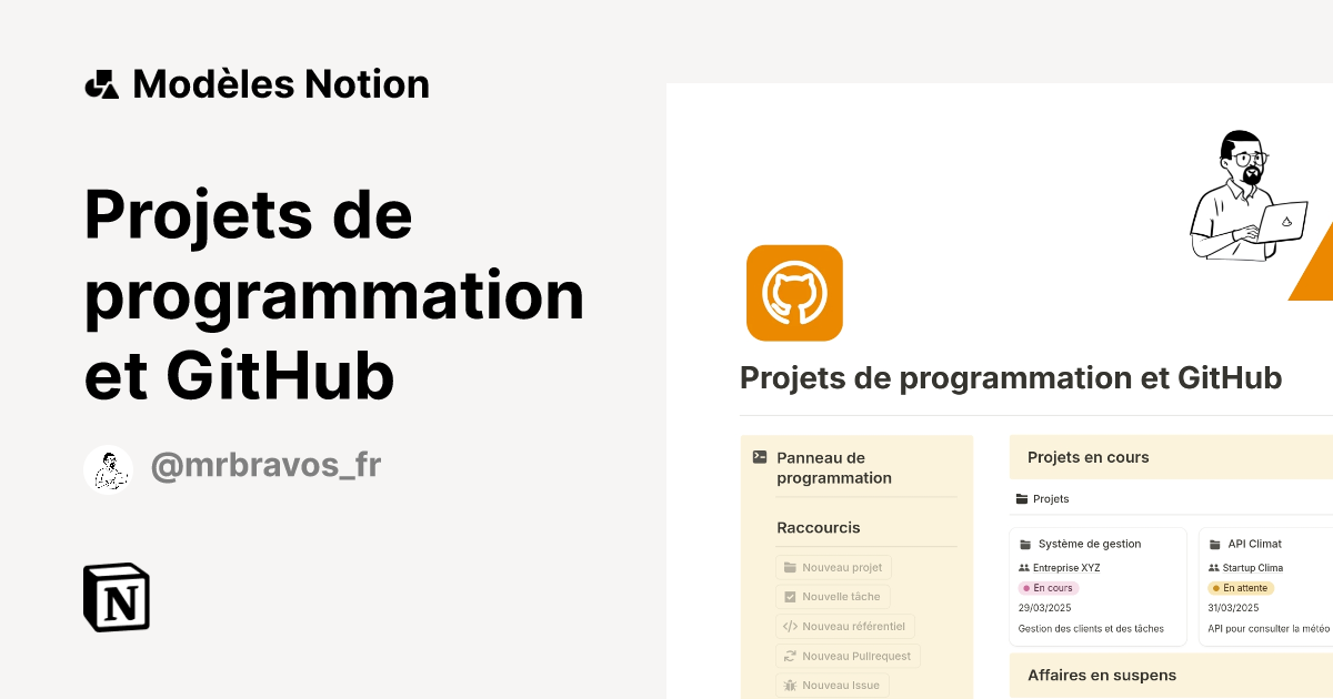 Projets de programmation et GitHub | Modèle créé par Mr Bravo Francais | Marketplace Notion