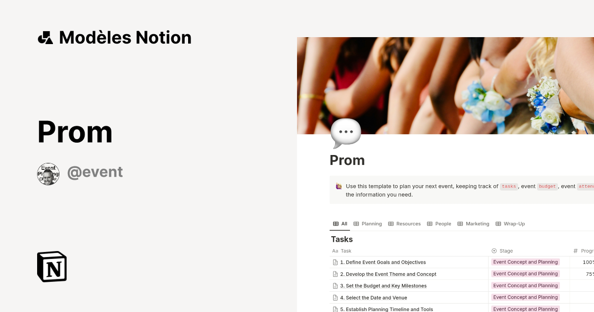 Modèle Prom | Marketplace Notion