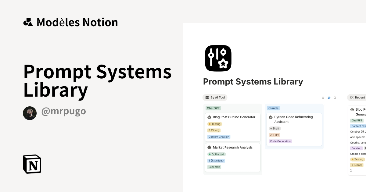 Modèle Prompt Systems Library | Marketplace Notion