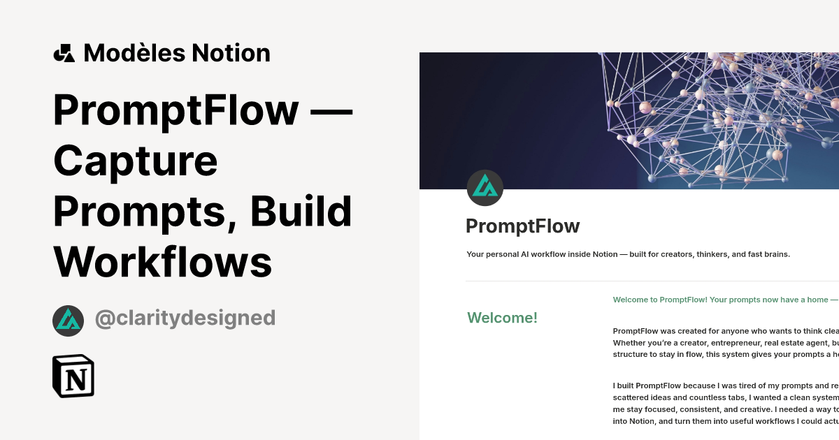 PromptFlow — Capture Prompts, Build Workflows | Modèle créé par Clarity ...