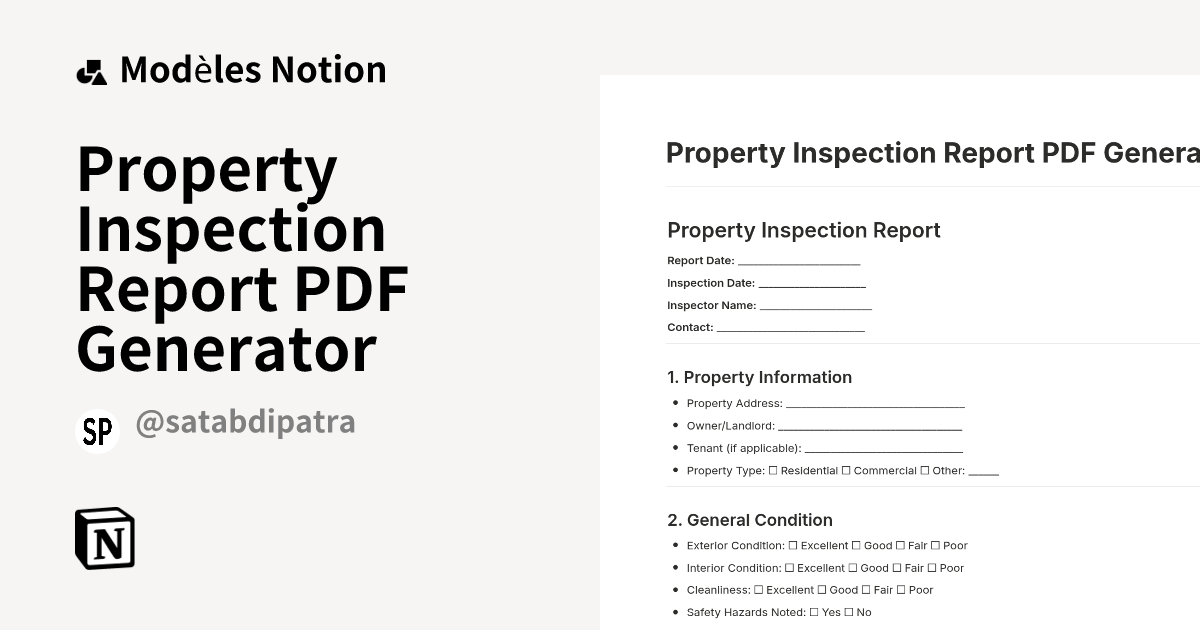 Property Inspection Report PDF Generator | Modèle créé par Satabdi ...