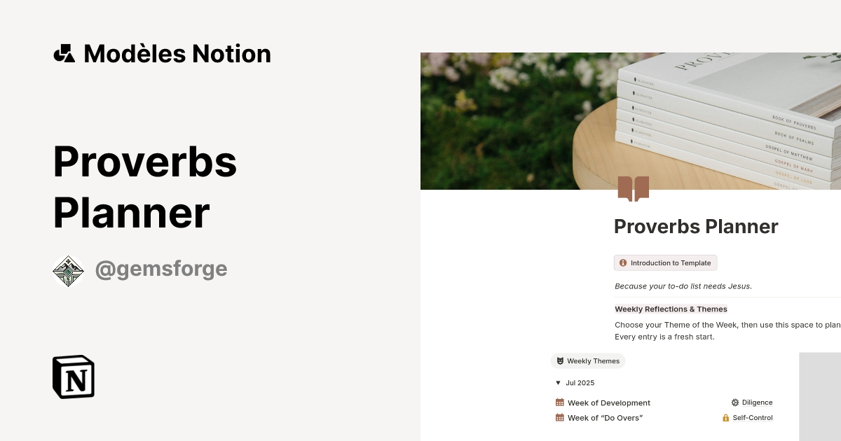 Proverbs Planner | Modèle créé par GemsForge | Marketplace Notion