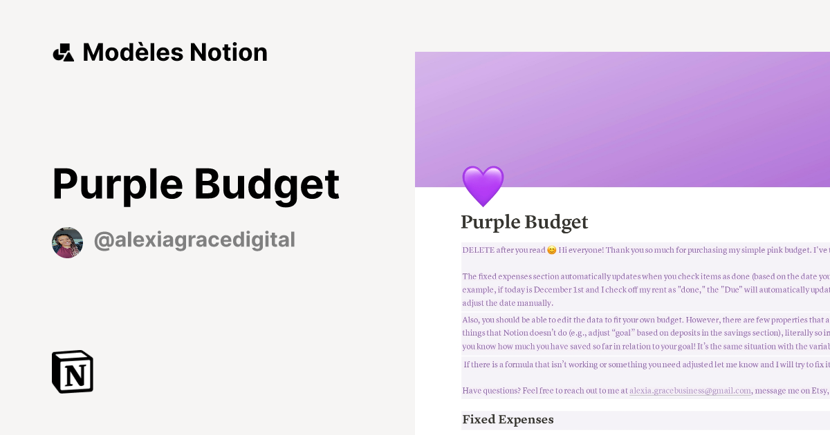 Modèle Purple Budget | Marketplace Notion