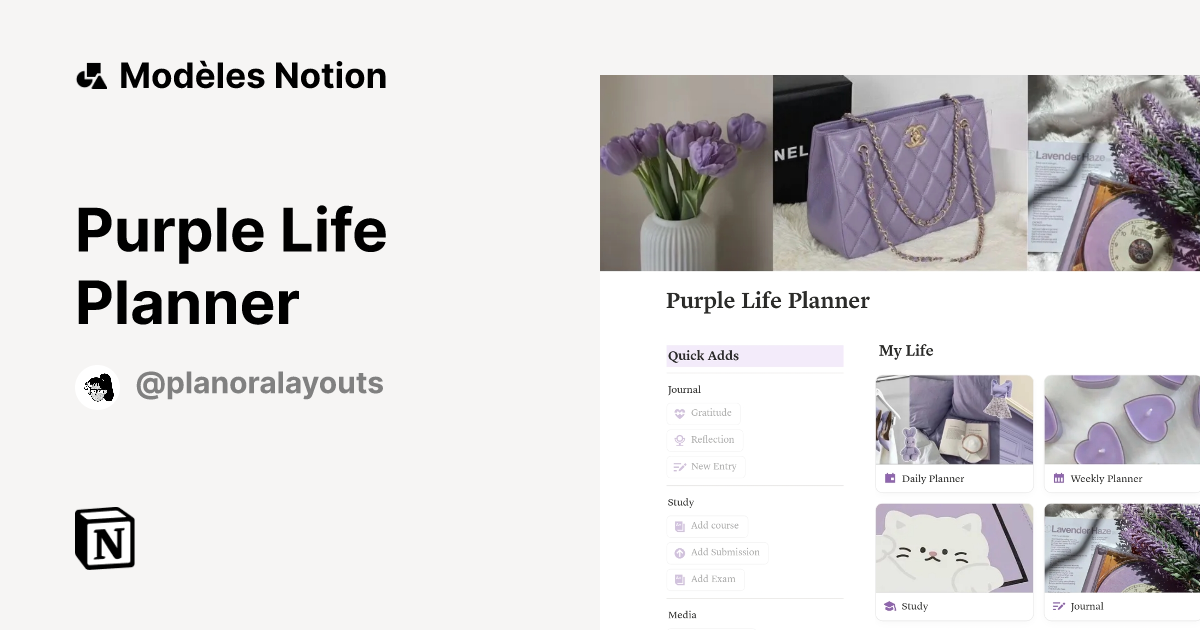 Purple Life Planner | Modèle créé par Planora | Marketplace Notion