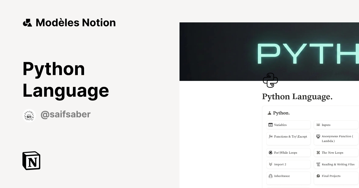 Modèle Python Language | Marketplace Notion