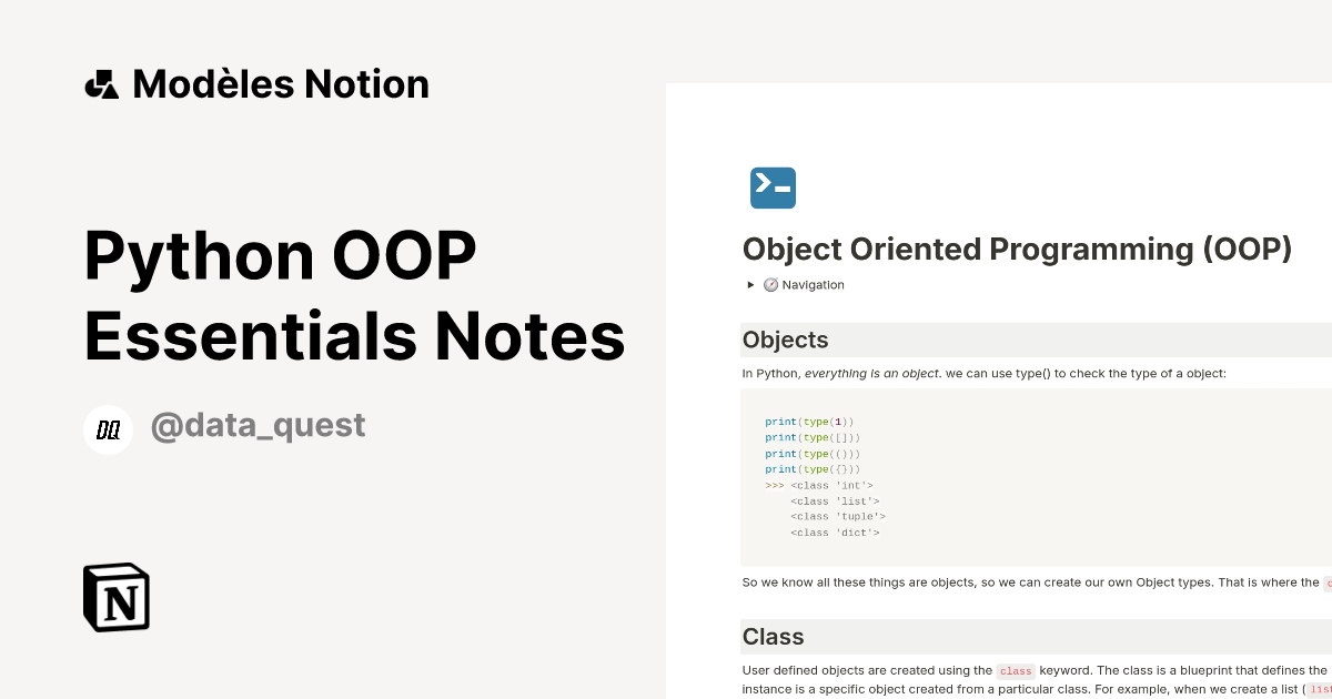 Modèle Python OOP Essentials Notes | Marketplace Notion