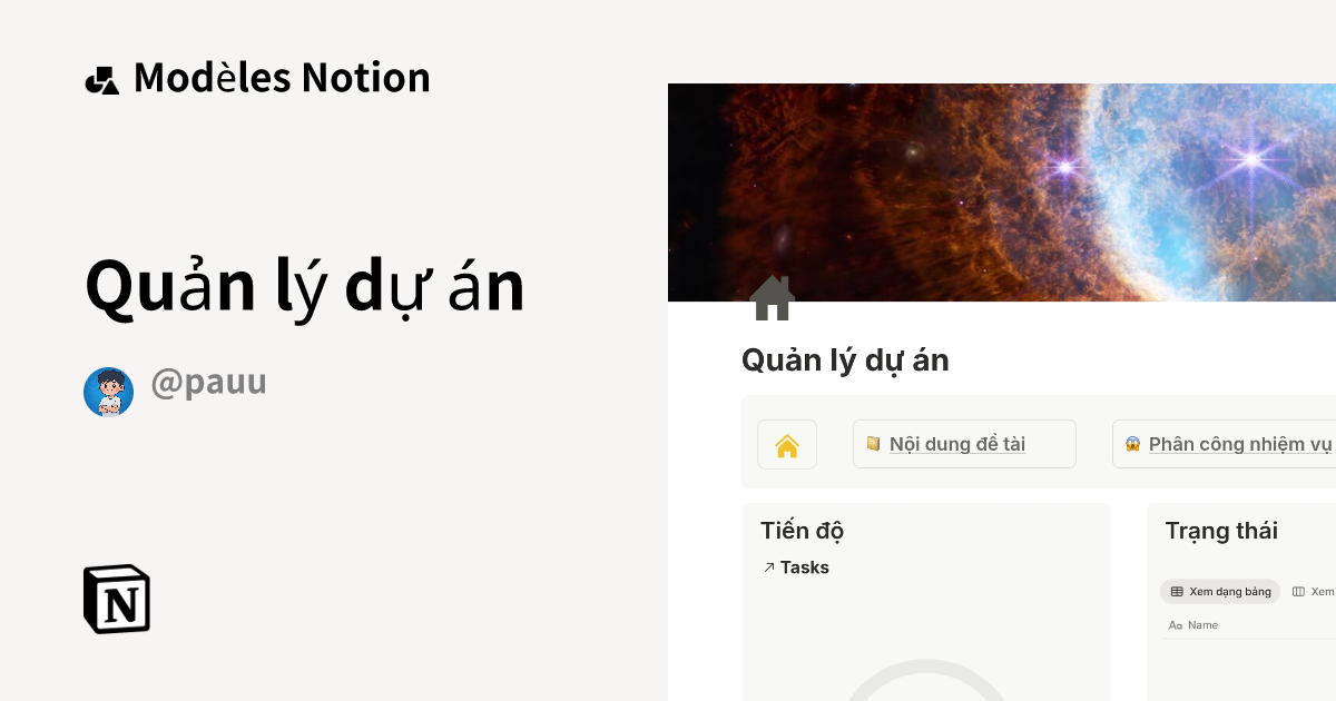 Quản lý dự án | Modèle créé par Trần Thanh Nhã | Marketplace Notion