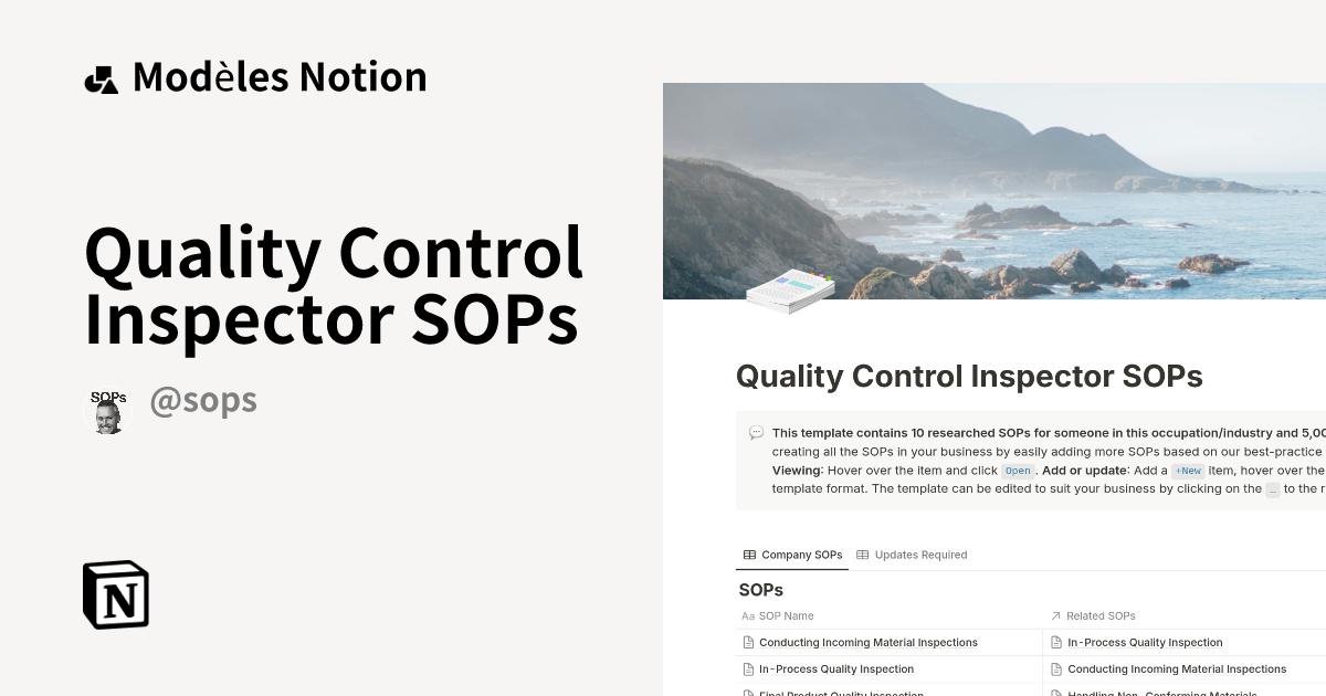 Quality Control Inspector SOPs | Modèle créé par SOPs | Marketplace Notion