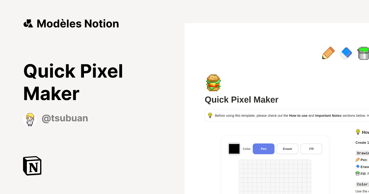 Quick Pixel Maker | Modèle créé par つぶあん（Tsubuan） | Marketplace Notion
