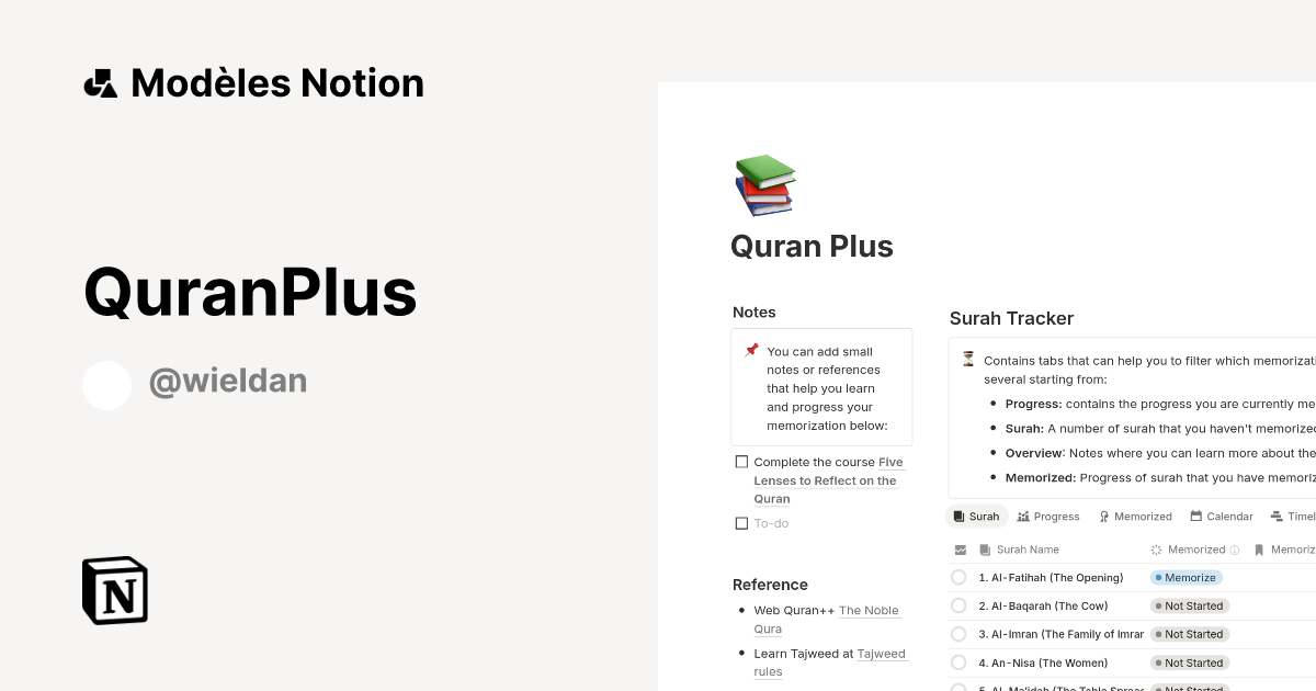 Modèle QuranPlus | Marketplace Notion
