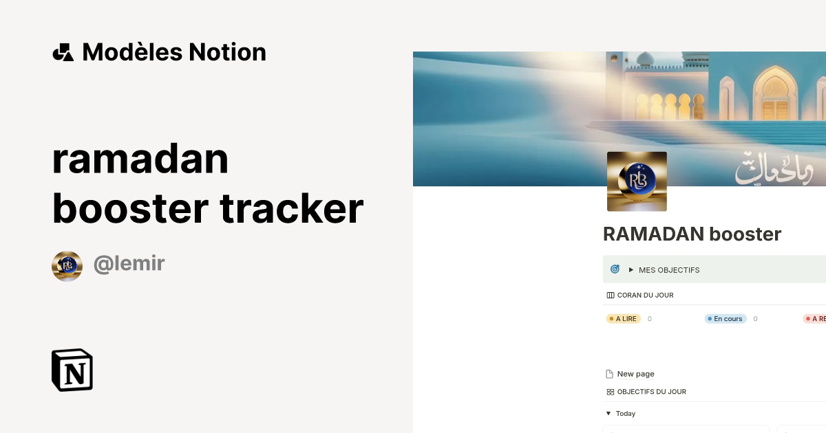 Modèle ramadan booster tracker | Marketplace Notion