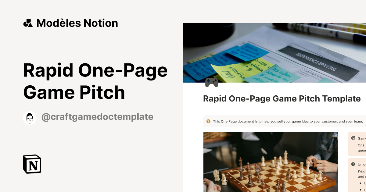 Rapid One-Page Game Pitch | Modèle créé par Craft Game Doc Template ...