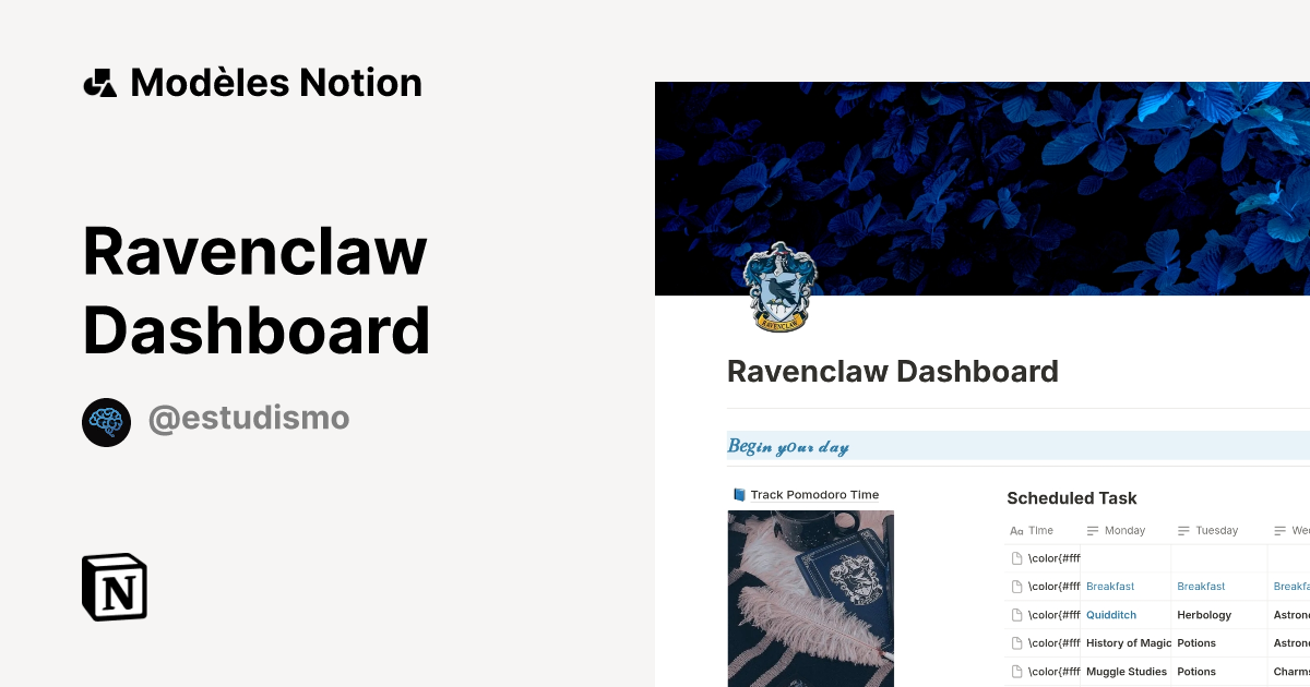Modèle Ravenclaw Dashboard | Marketplace Notion
