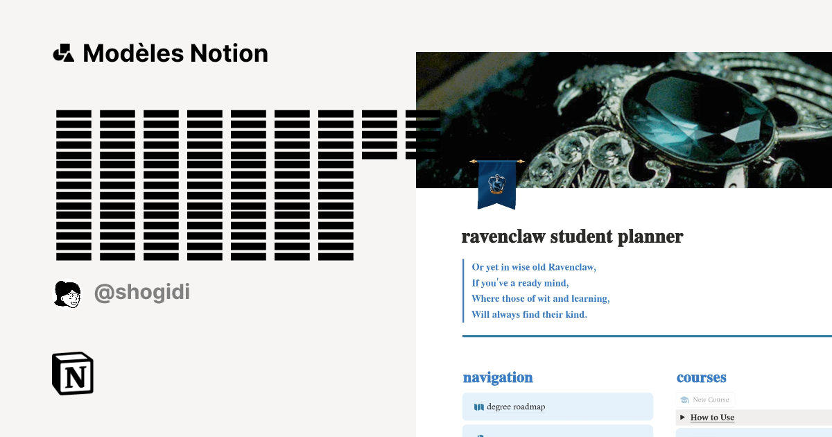 Modèle 𝐫𝐚𝐯𝐞𝐧𝐜𝐥𝐚𝐰 𝐬𝐭𝐮𝐝𝐞𝐧𝐭 𝐩𝐥𝐚𝐧𝐧𝐞𝐫 | Marketplace Notion