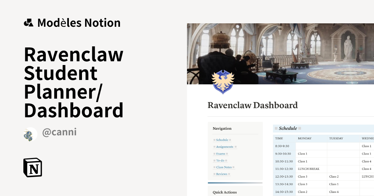 Ravenclaw Student Planner/Dashboard | Modèle créé par Canni ...