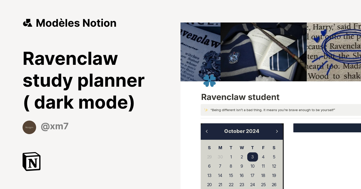Ravenclaw study planner ( dark mode) | Modèle créé par Margen ...