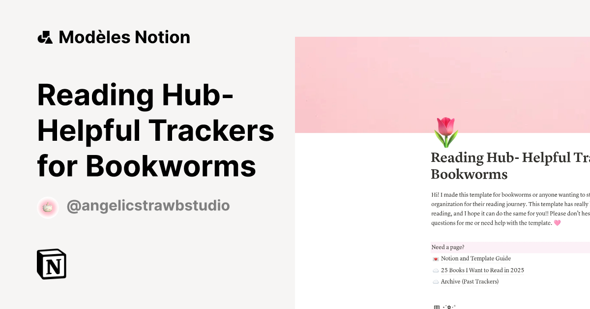Modèle Reading Hub- Helpful Trackers for Bookworms | Marketplace Notion