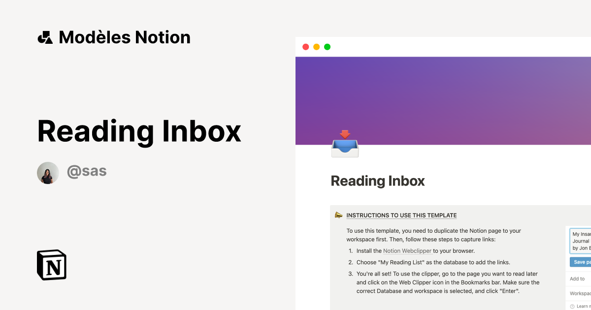 Reading Inbox | Modèle créé par Sasmini | Marketplace Notion