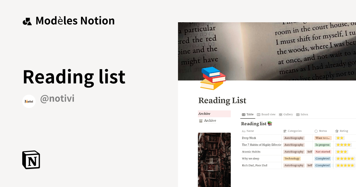 Modèle Reading list | Marketplace Notion